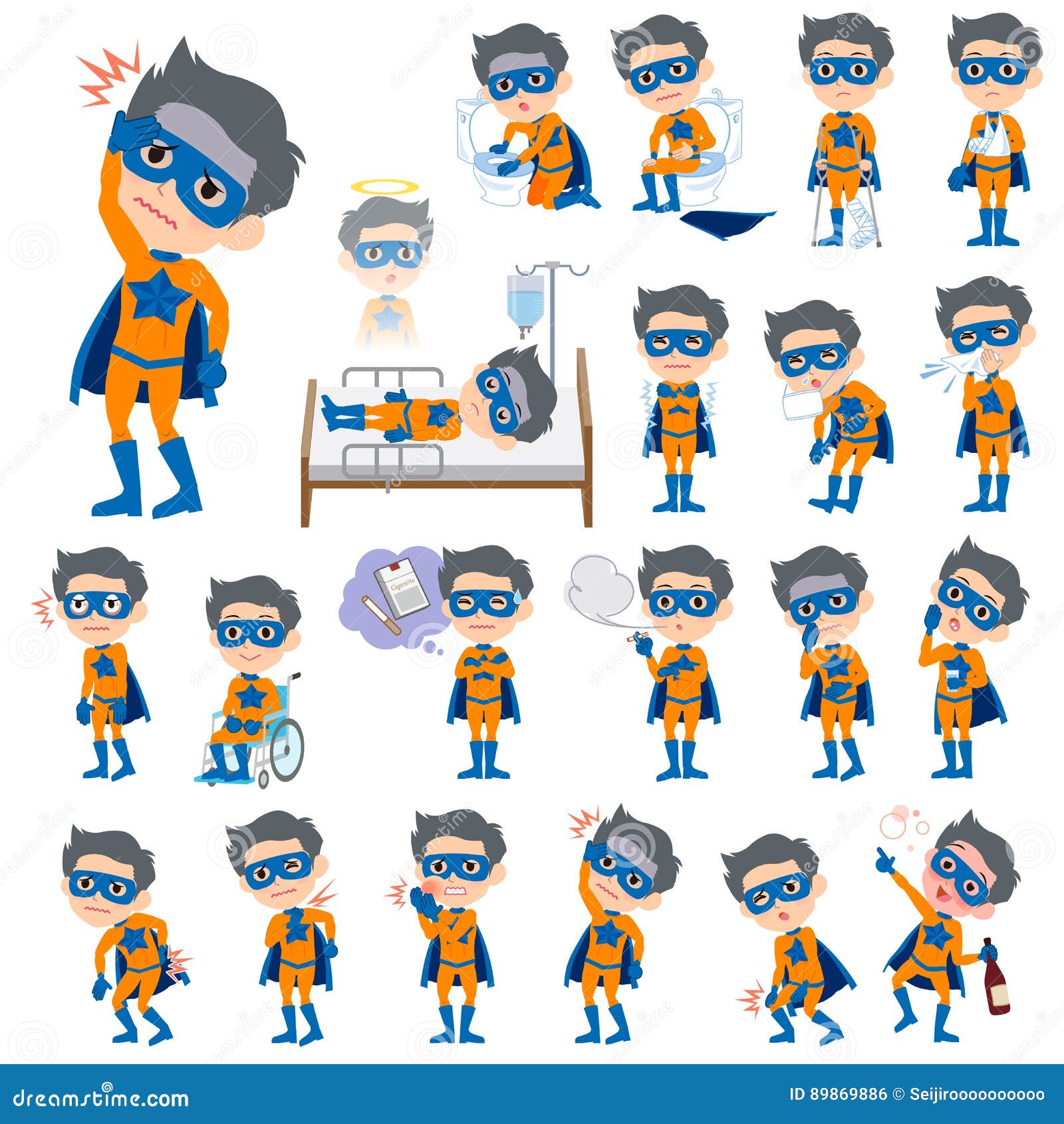 Orange Blaue Krankheit Des Superheld-Mannes Vektor Abbildung ...