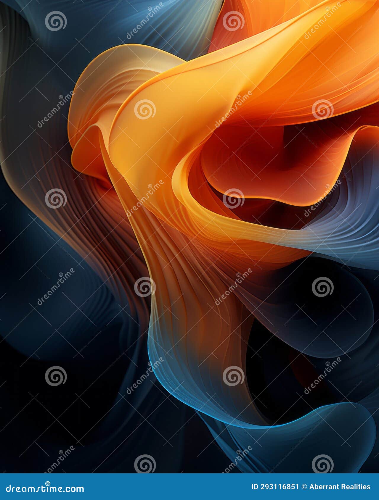 An Orange and Blue Abstract Design on a Black Background Stock ...