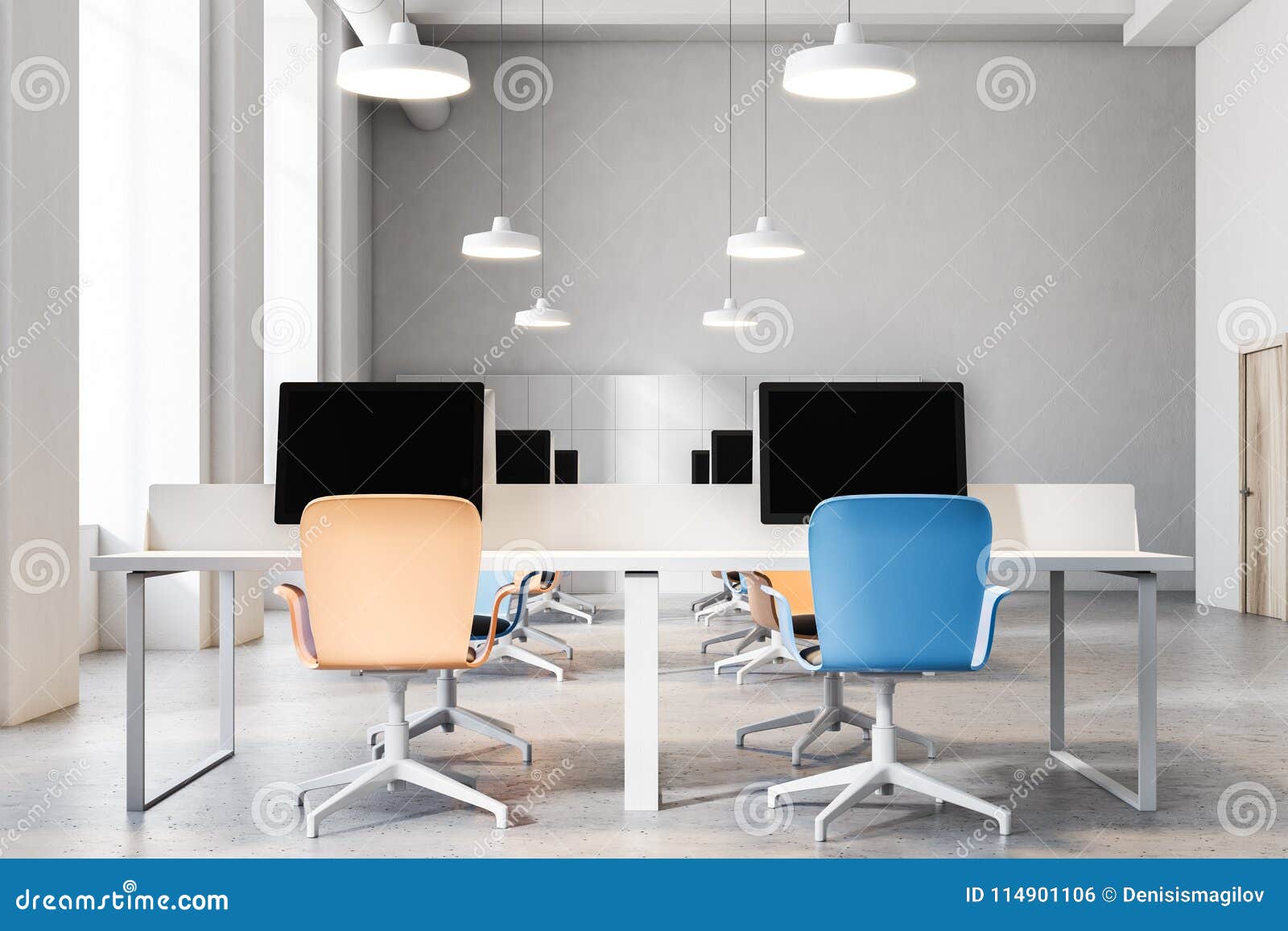 Orange and Blue Chairs Office Interior Close Up Stock Photo - Image of ...