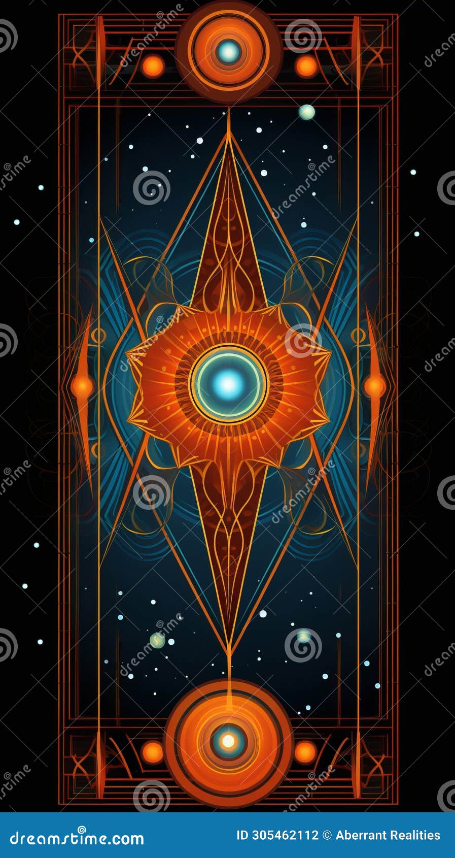 An Orange and Blue Design on a Black Background Stock Illustration ...