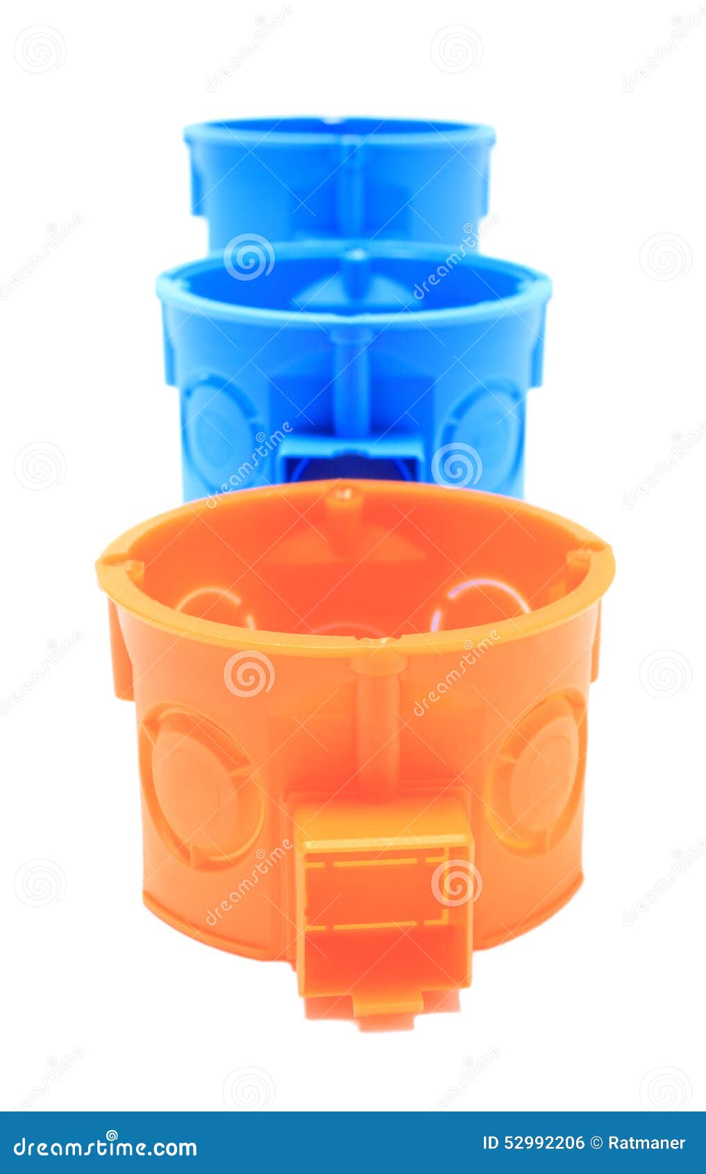 Orange and Blue Electrical Boxes on White Background Stock Photo ...