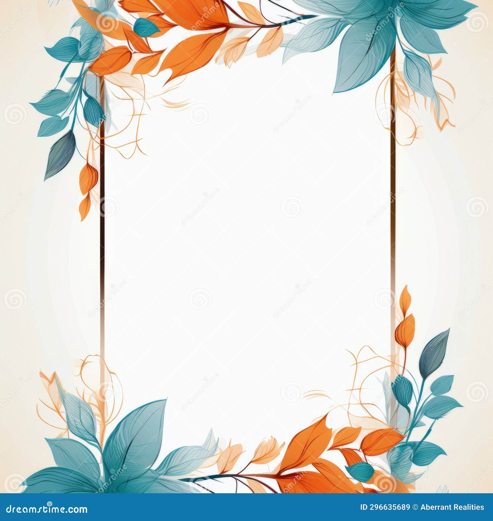 An Orange and Blue Floral Frame on a Beige Background Stock ...