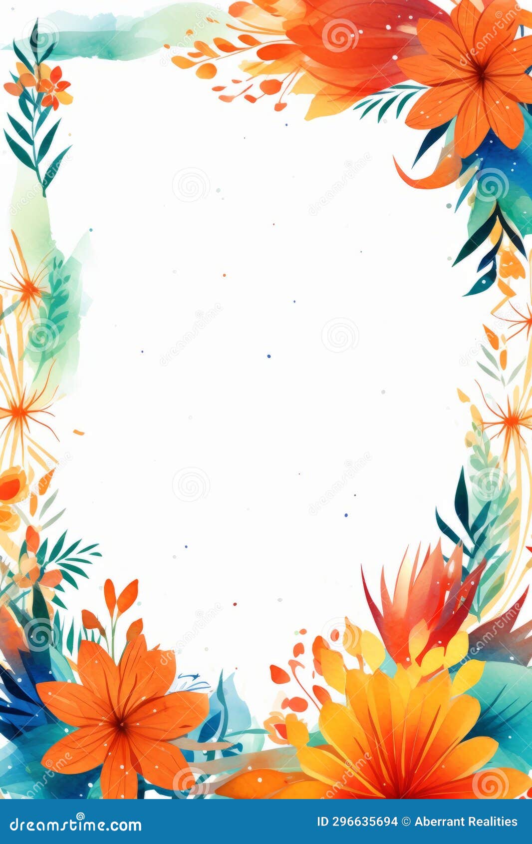 An Orange and Blue Floral Frame on a White Background Stock ...