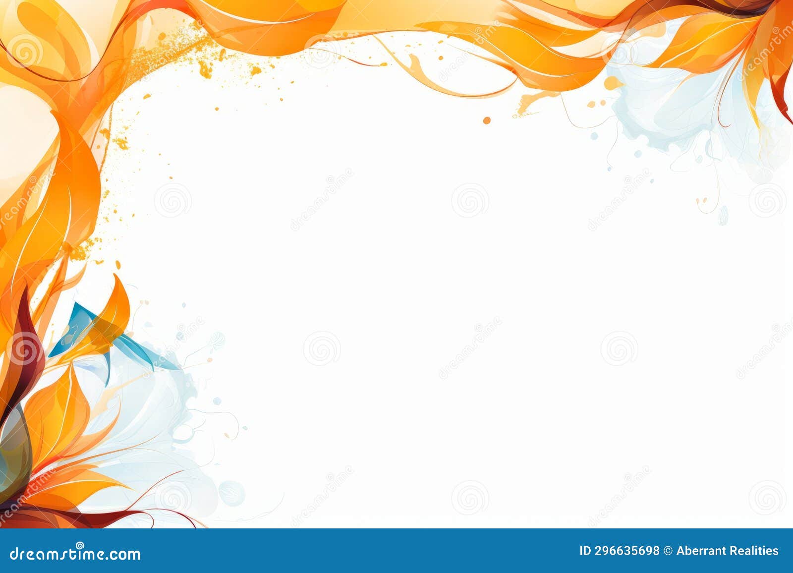 An Orange and Blue Floral Frame with a White Background Stock ...