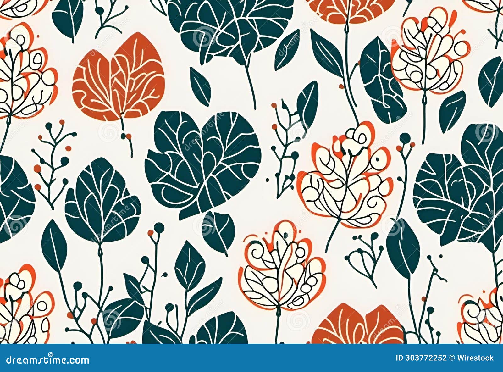 An Orange and Blue Flower Pattern on a White Wallpaper Stock ...