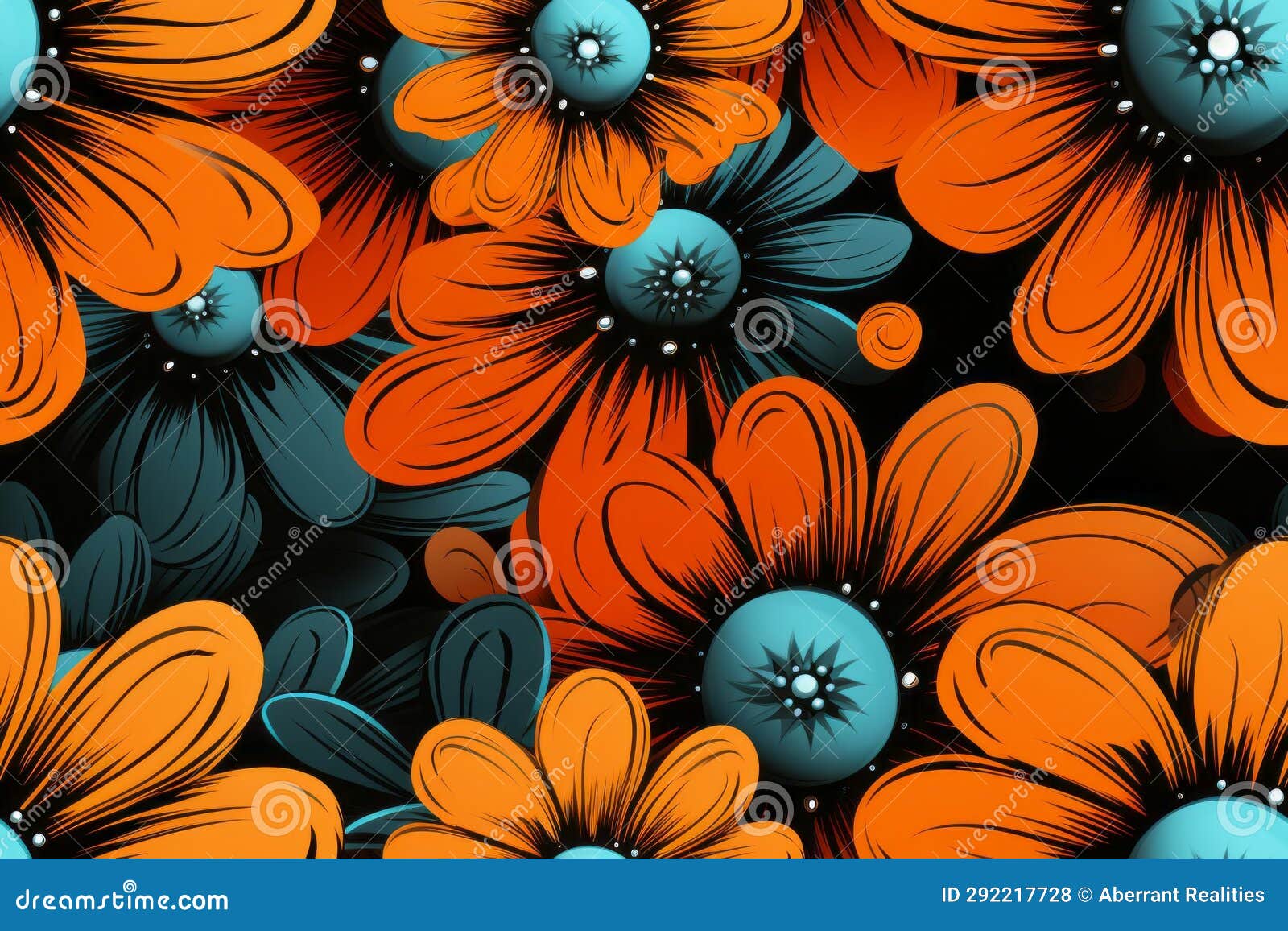 An Orange and Blue Flower Wallpaper with a Black Background Stock ...