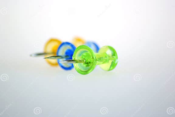 Orange, Blue and Green Drawing Pins. Stock Image - Image of close ...