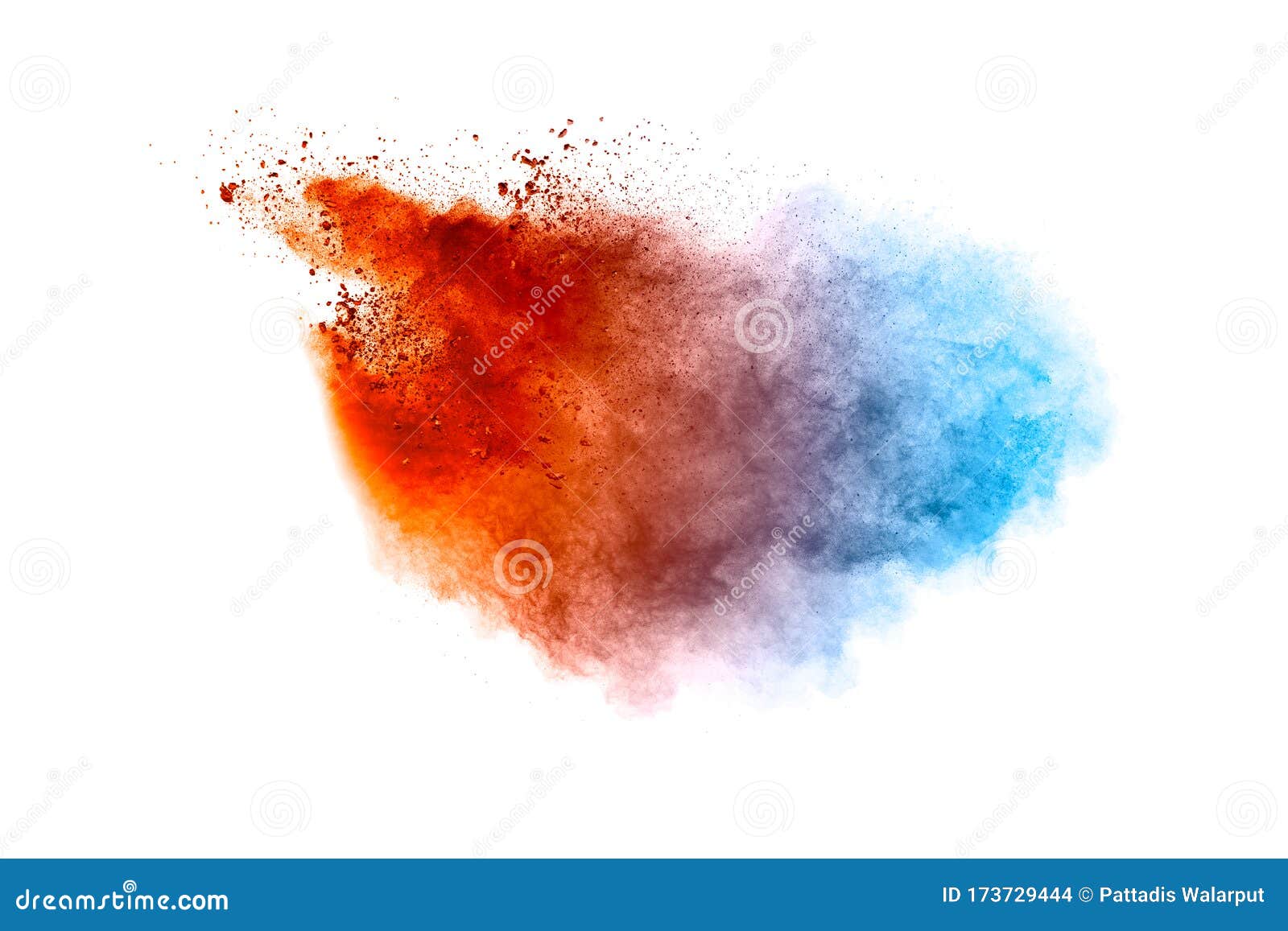 Orange Blue Powder Explosion on White Background.Orange Blue Color Dust ...