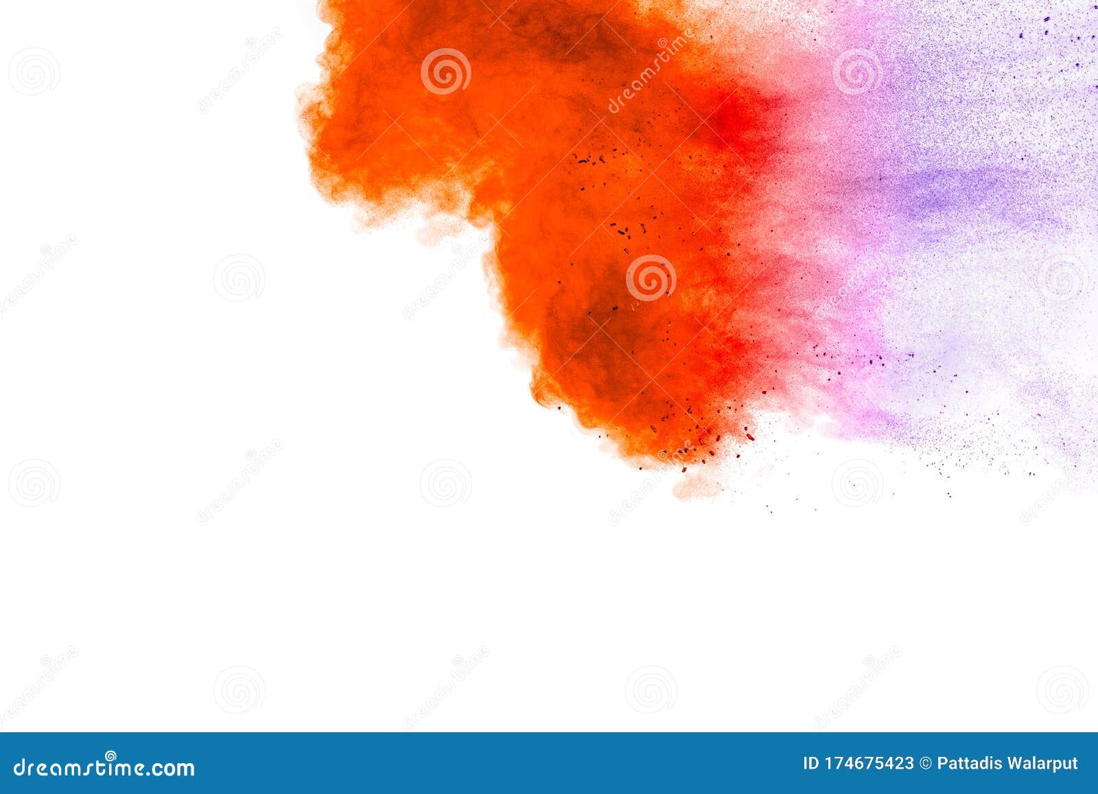 Orange Blue Powder Explosion on White Background.Orange Blue Color Dust ...