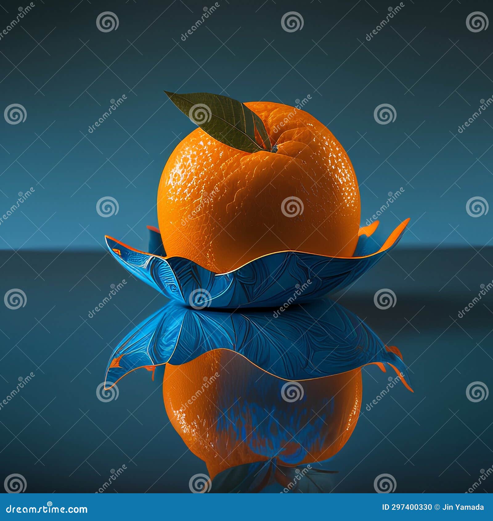Orange with a Blue Ribbon on a Blue Background. 3d Illustration Stock ...