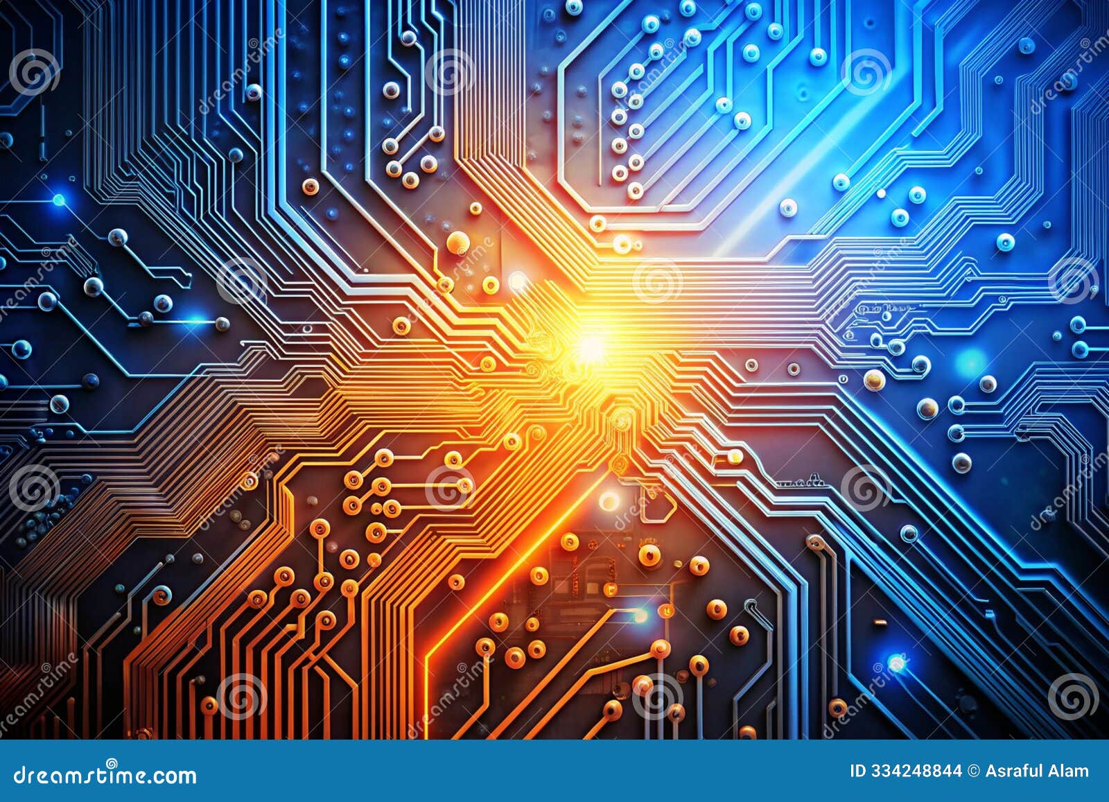 Orange and Blue Technology Background Circuit Board and Code Stock ...