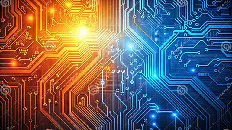 Orange and Blue Technology Background Circuit Board and Code. Stock Illustration - Illustration ...