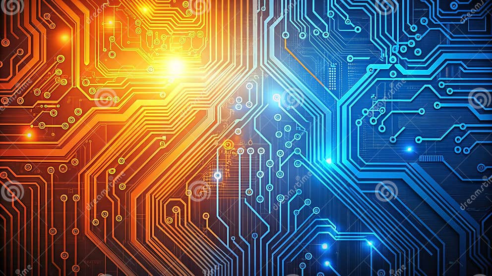 Orange and Blue Technology Background Circuit Board and Code. Stock ...