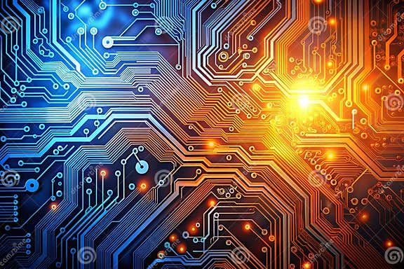Orange and Blue Technology Background Circuit Board and Code. Stock Illustration - Illustration ...