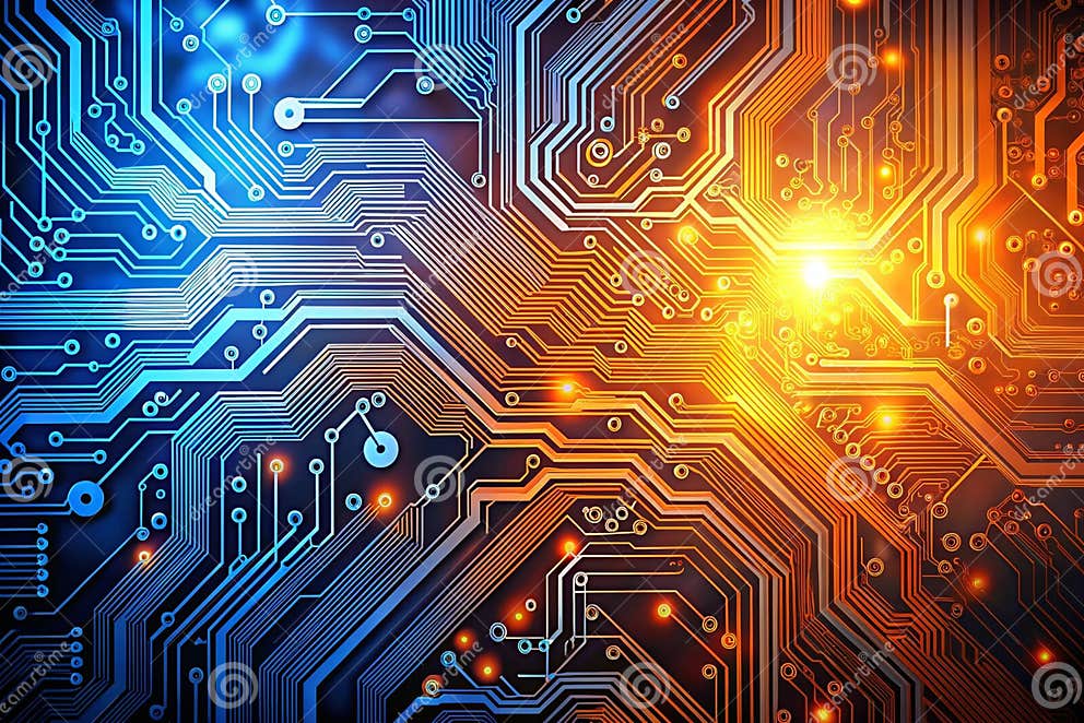 Orange and Blue Technology Background Circuit Board and Code. Stock ...