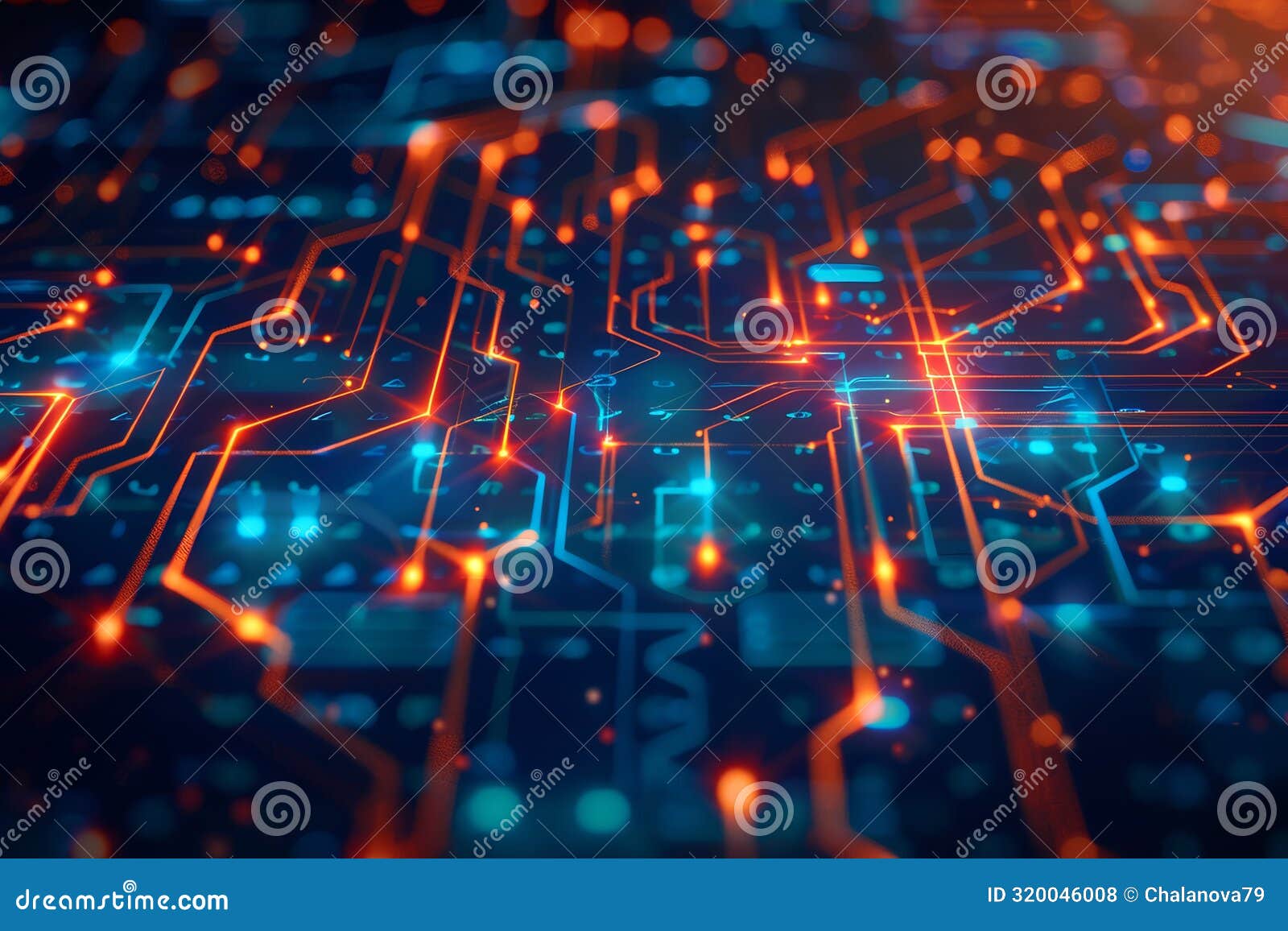 Orange and Blue Technology Background Circuit Board and Code. 3d ...