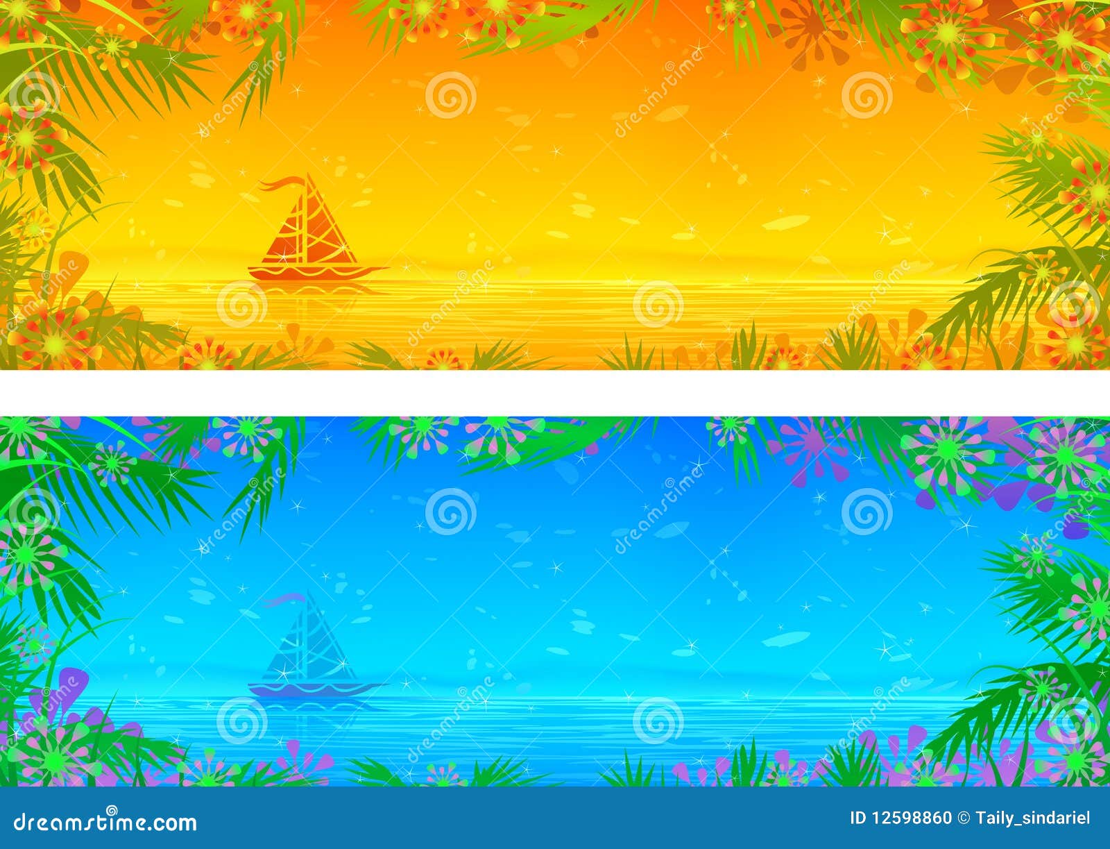 Orange and Blue Tropical Sea Banners Stock Vector - Illustration of ...