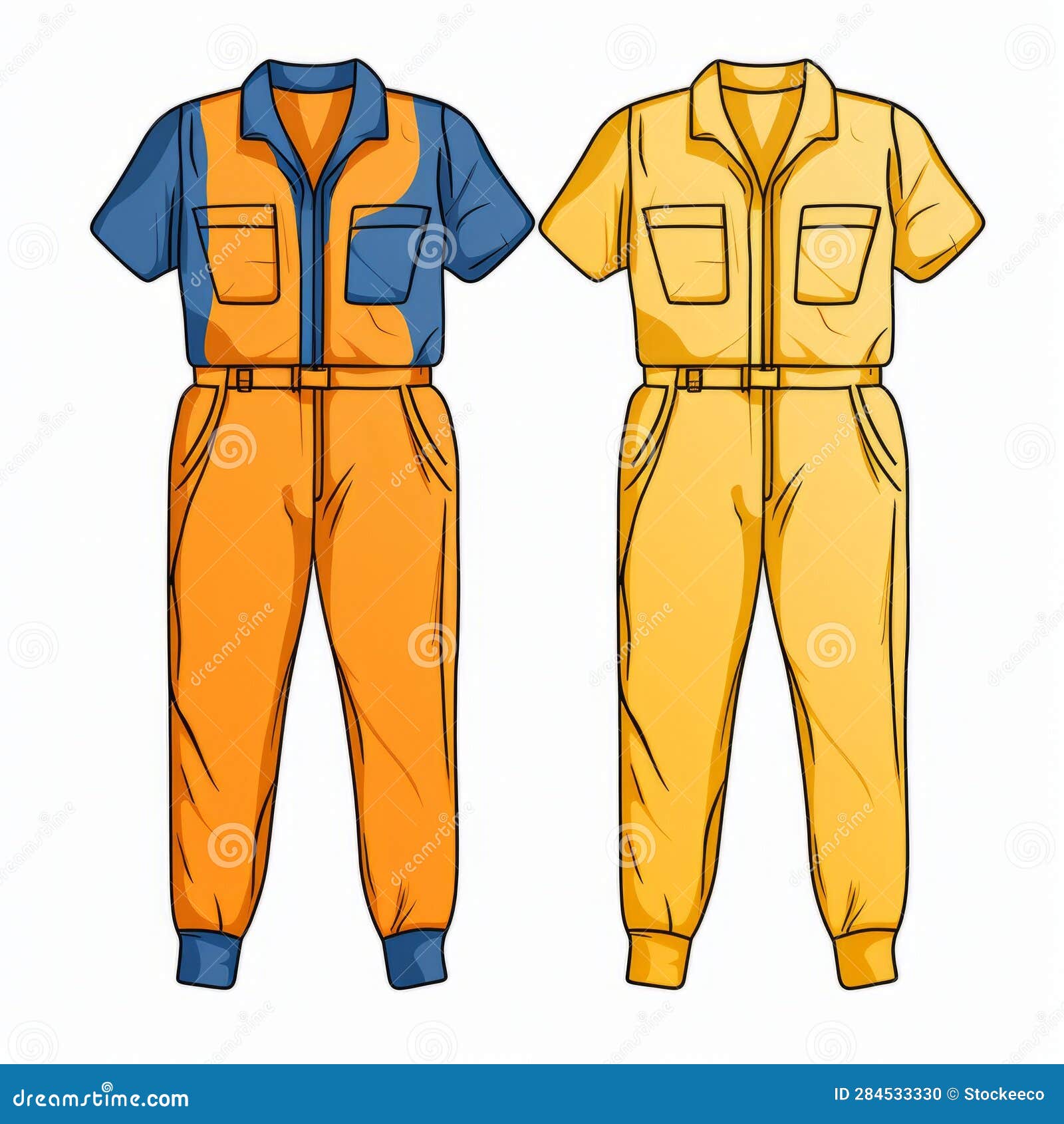 Colorful Vector Illustration of Orange and Blue Coveralls for Laborers ...
