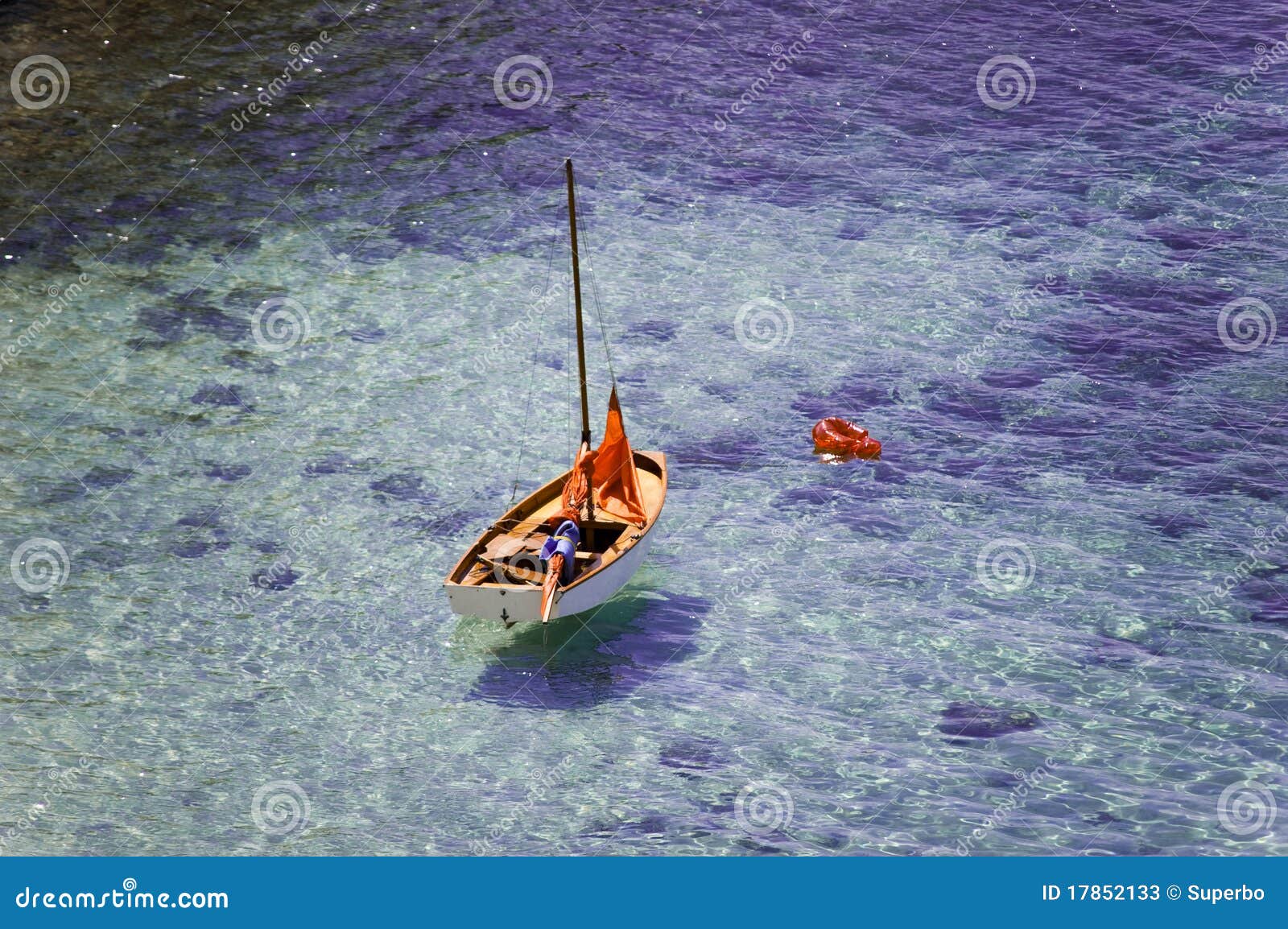 Orange boat on the sea stock image. Image of mallorca - 17852133
