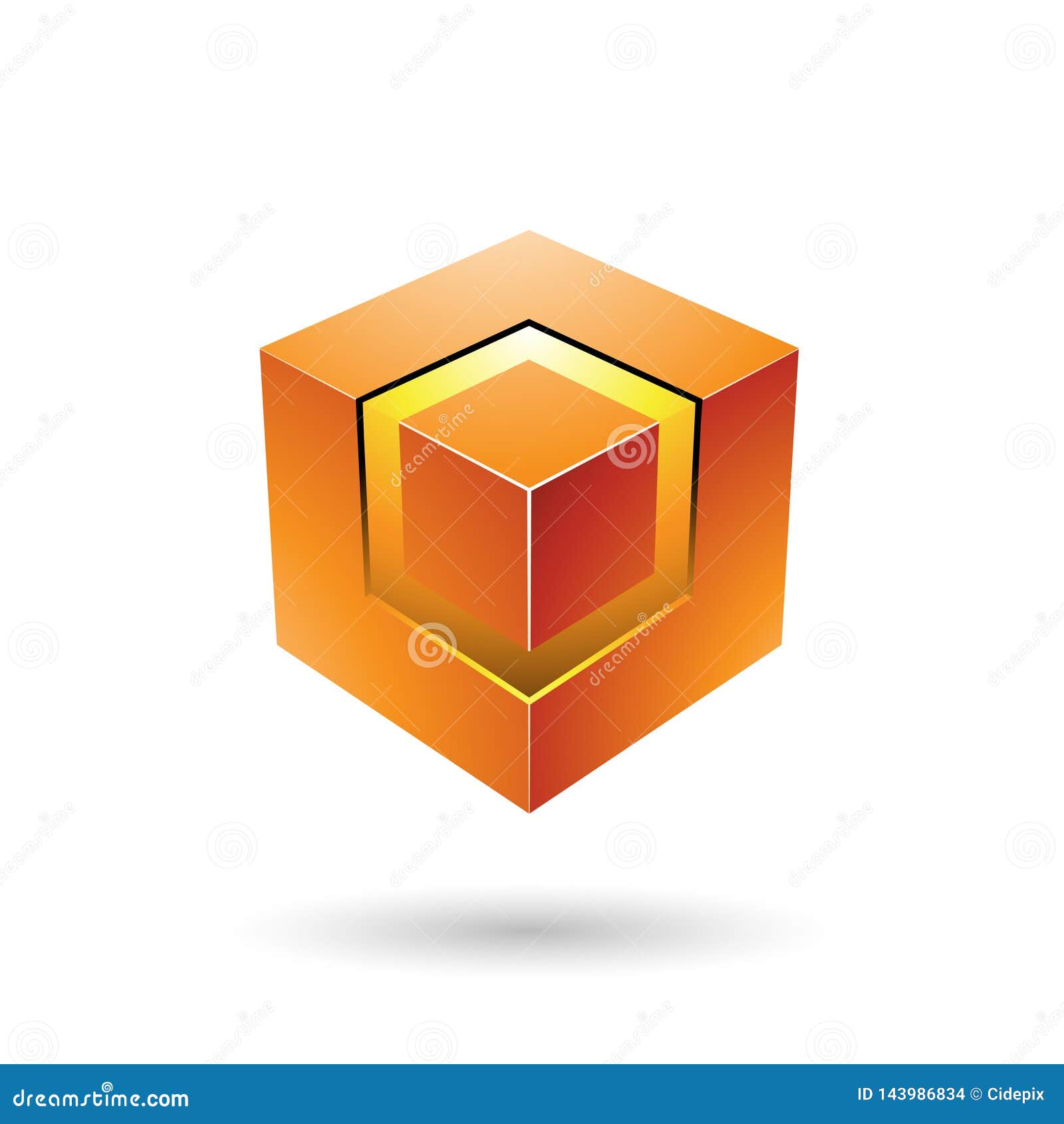 Orange Bold Cube with Glowing Core Vector Illustration Stock Vector ...