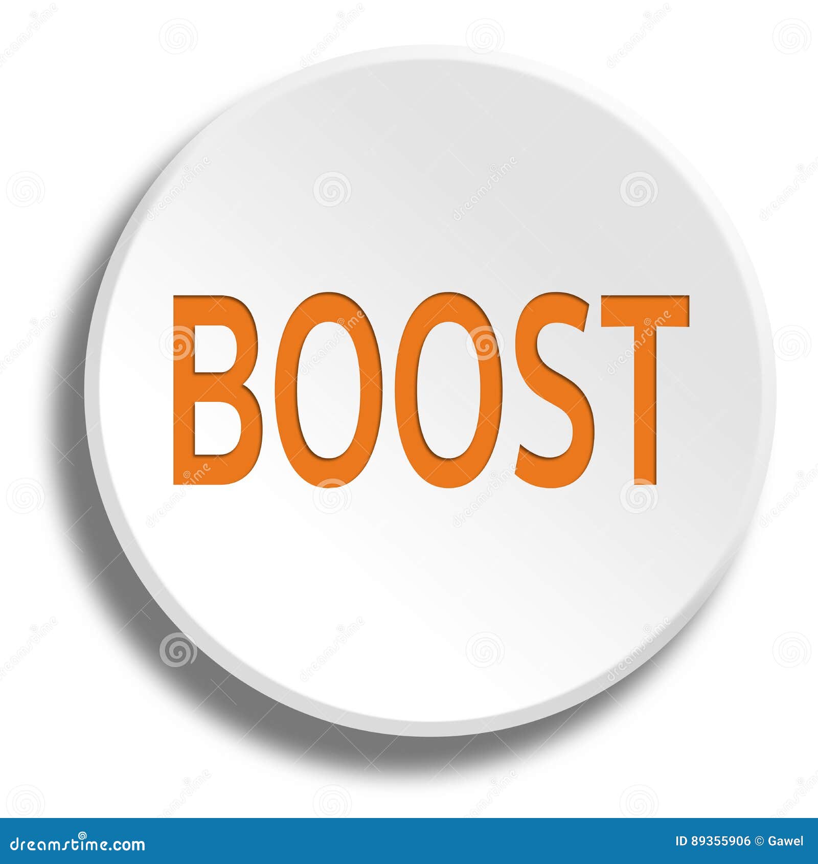 Orange Boost in Round White Button with Shadow Stock Illustration ...