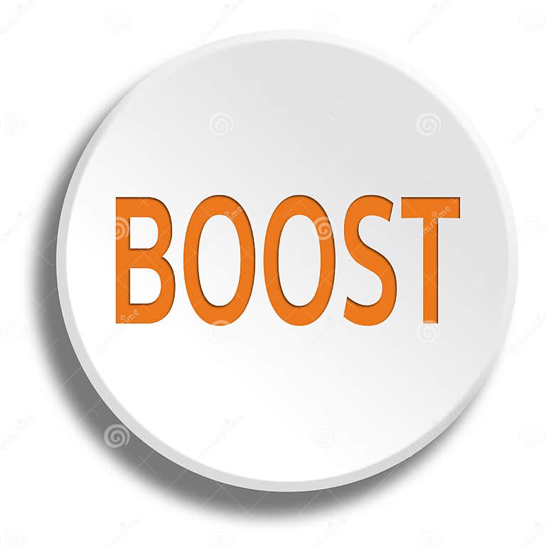 Orange Boost in Round White Button with Shadow Stock Illustration ...