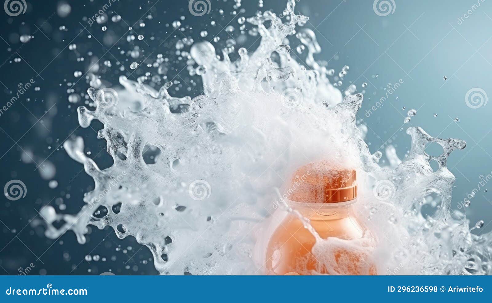 Orange Bottle with Cap Under a Stream of Exploding Water with Splashes ...