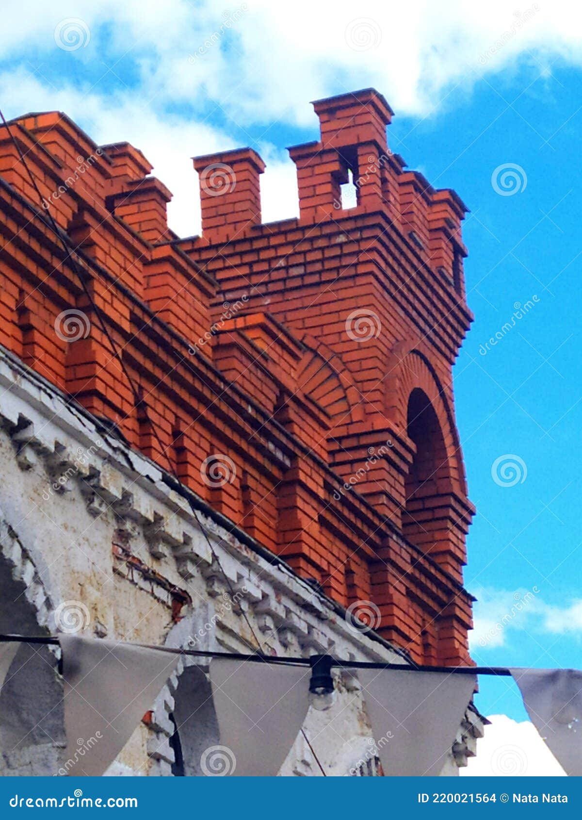 Orange Brick Wall Castle on Blue Sky Background Stock Photo - Image of ...