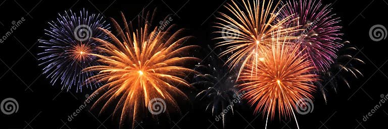 Orange Bright Celebration Fireworks on Plain Black Sky Ai Generated ...
