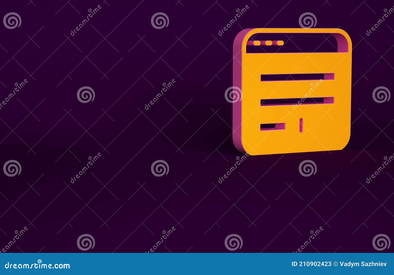 Orange Browser Window Icon Isolated on Purple Background. Minimalism ...