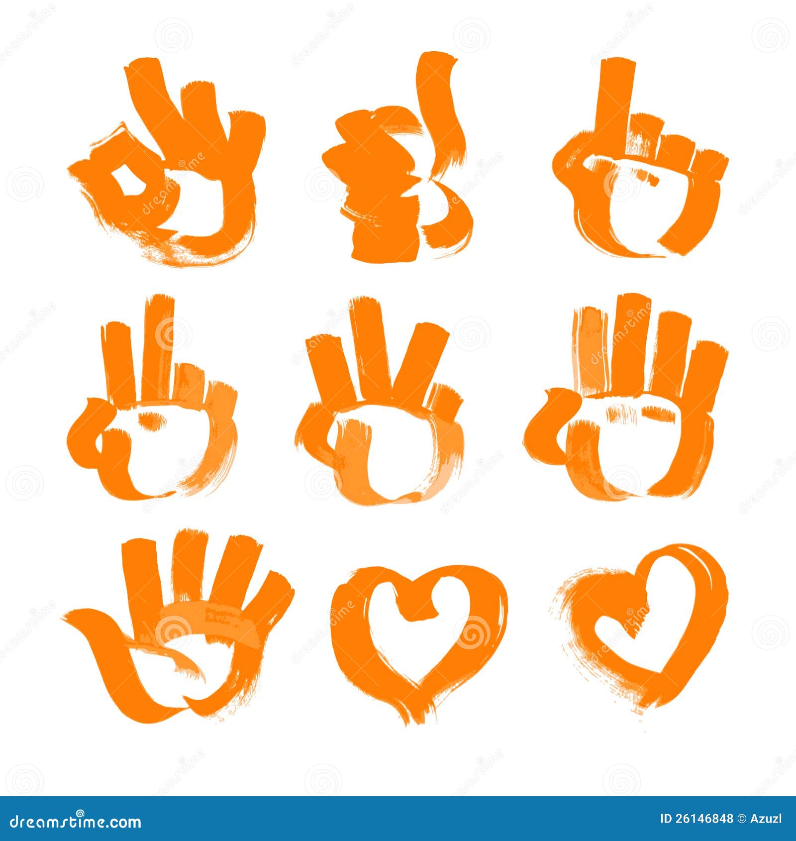 Orange Brush Strokes Numerals-hands and Heart Stock Vector ...