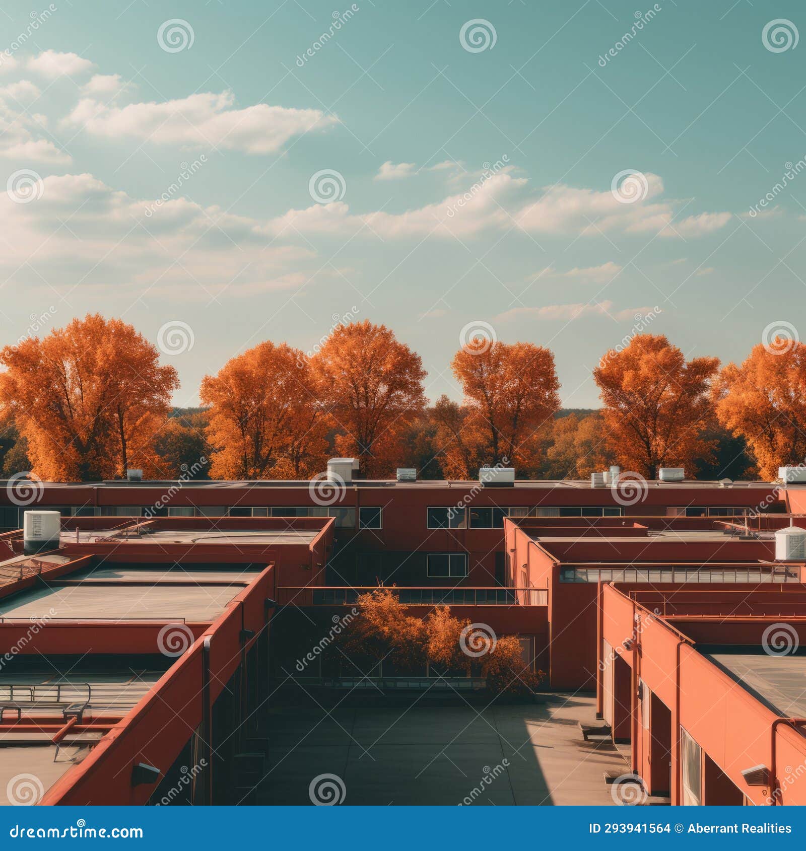 An Orange Building with Trees in the Background Stock Illustration ...