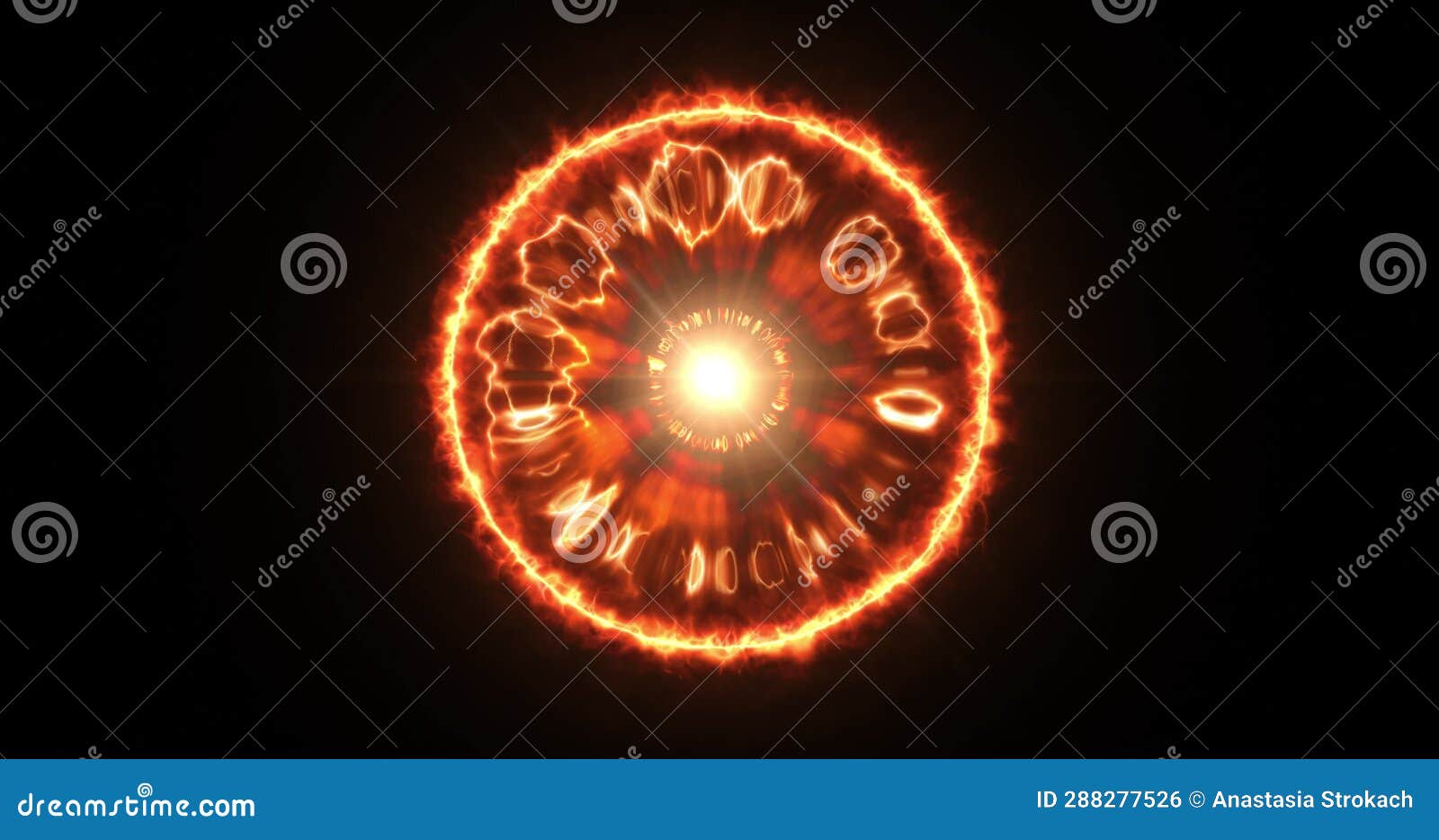 Orange Burning Magic Sphere of Fire, Energy Particle Fireball, Circular ...