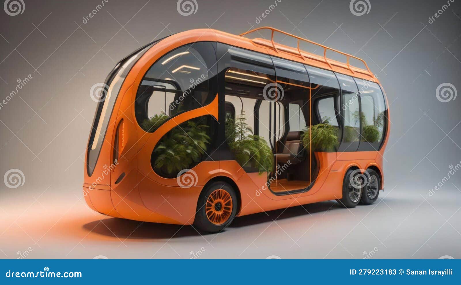 Orange Bus on a Gray Background. Generative Ai Stock Illustration ...