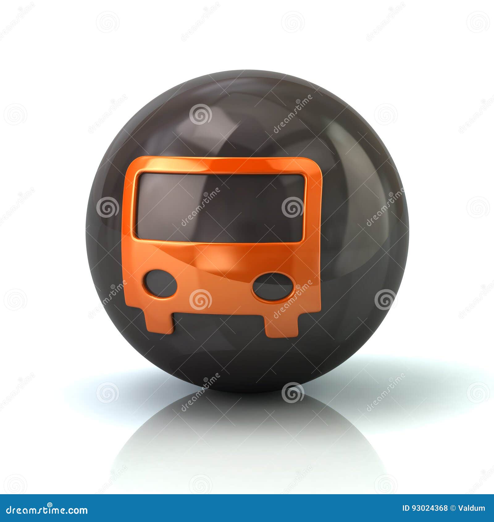 Orange Bus Icon on Black Glossy Sphere Stock Illustration ...