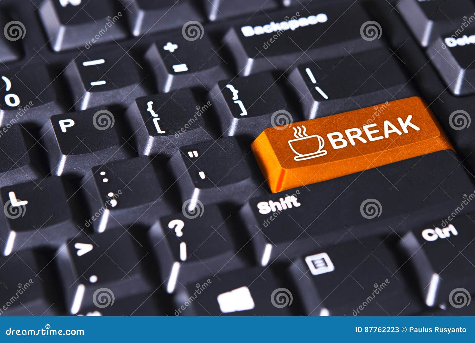 Orange Button with Break Word and Coffee Stock Image - Image of pause ...