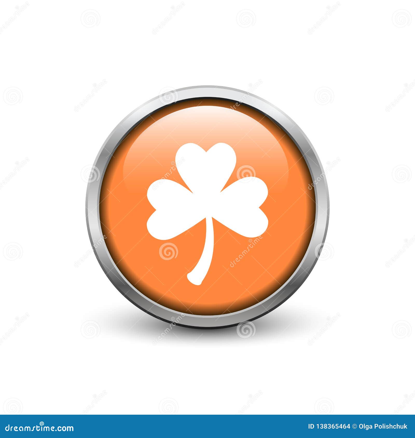Orange Button with White Three Leaf Clover Stock Illustration ...