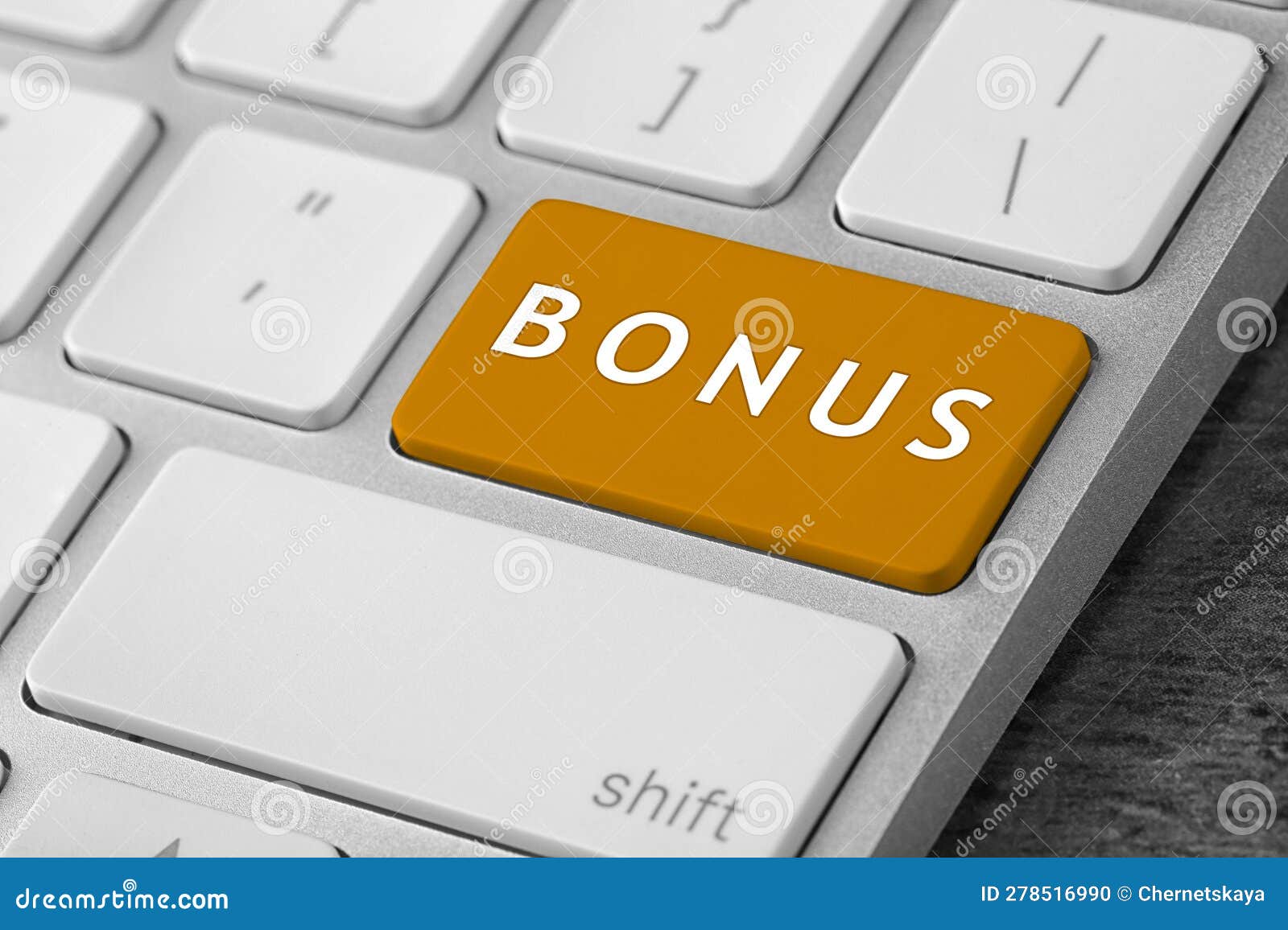 Orange Button with Word Bonus on Computer Keyboard, Closeup Stock Photo ...