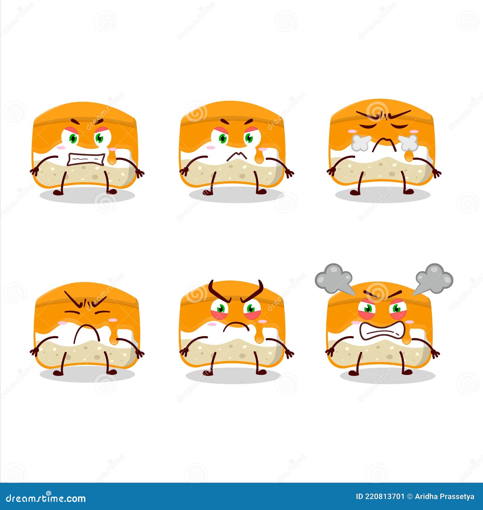 Orange Cake Cartoon Character with Various Angry Expressions Stock ...