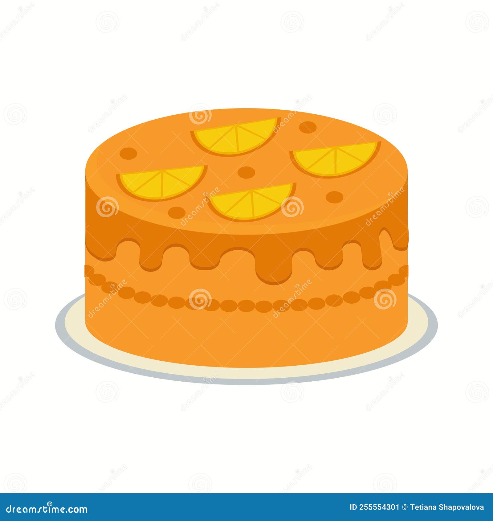 Orange Cake on a Platter. Flat Design Vector Isolated White Background ...