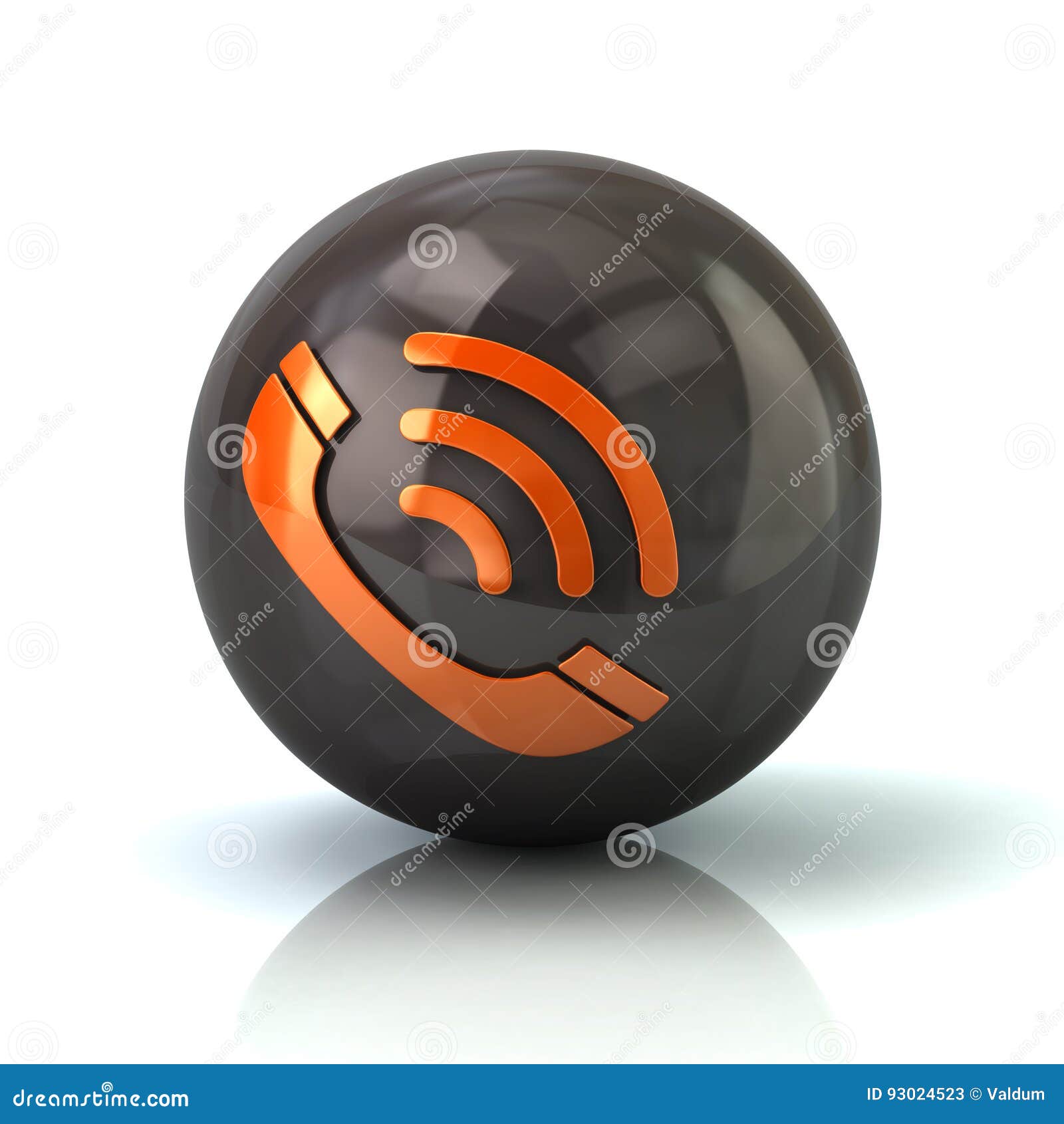 Orange Call Icon on Black Glossy Sphere Stock Illustration ...