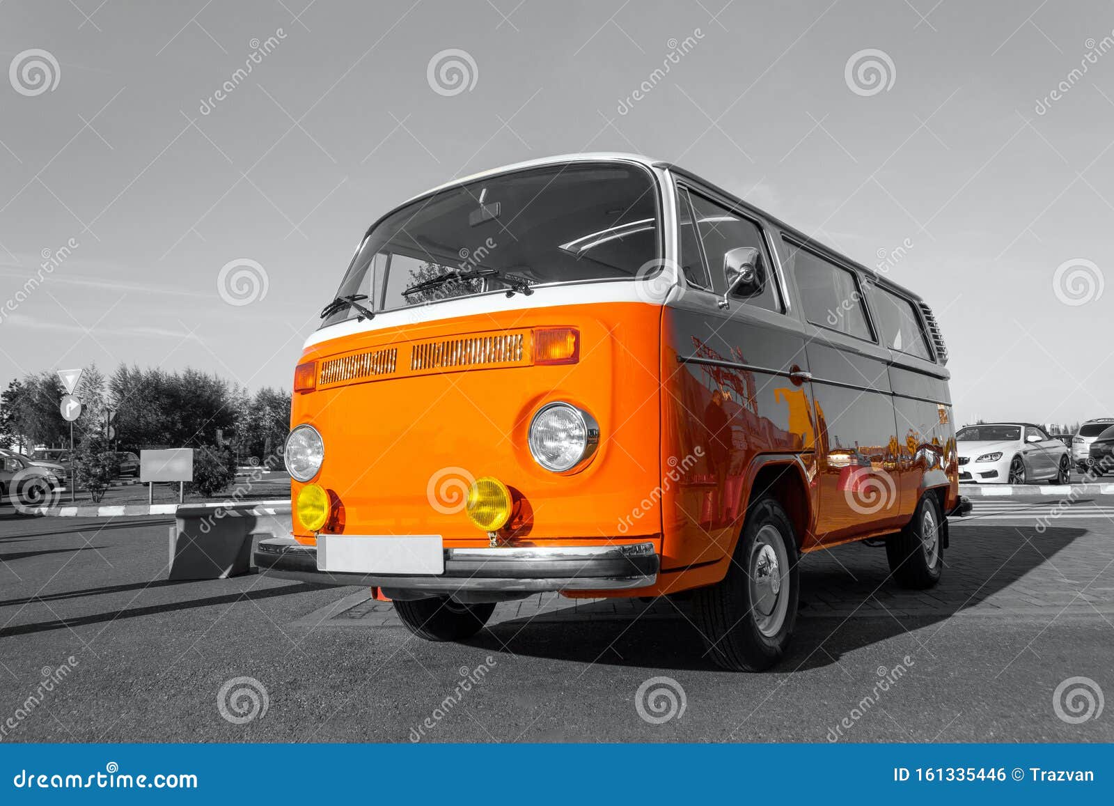 Oldtimer Orange Camper Van - Selective Color Isolation Stock Photo ...