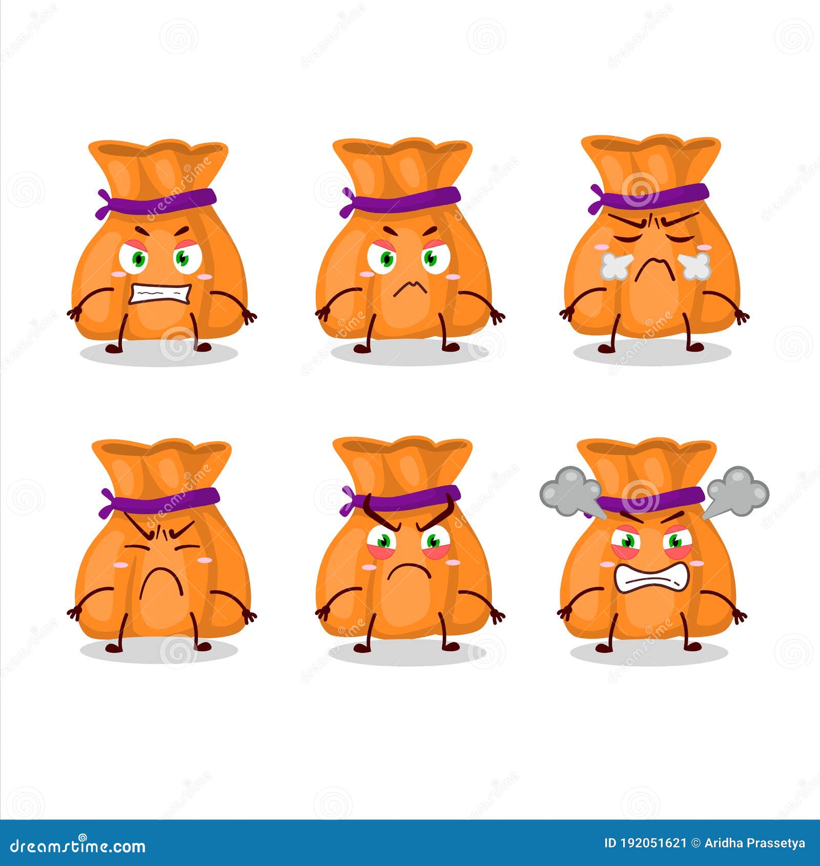 Orange Candy Sack Cartoon Character with Various Angry Expressions ...