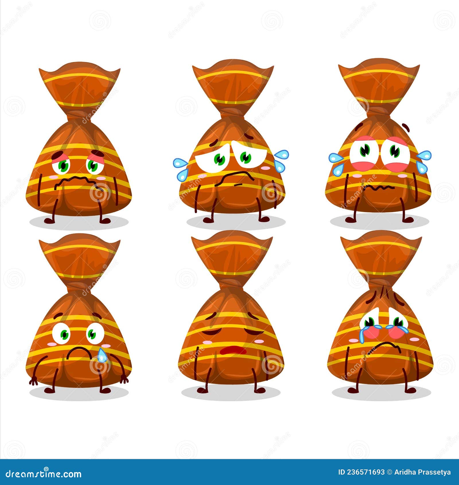 Orange Candy Wrappers Cartoon Character with Sad Expression Stock ...