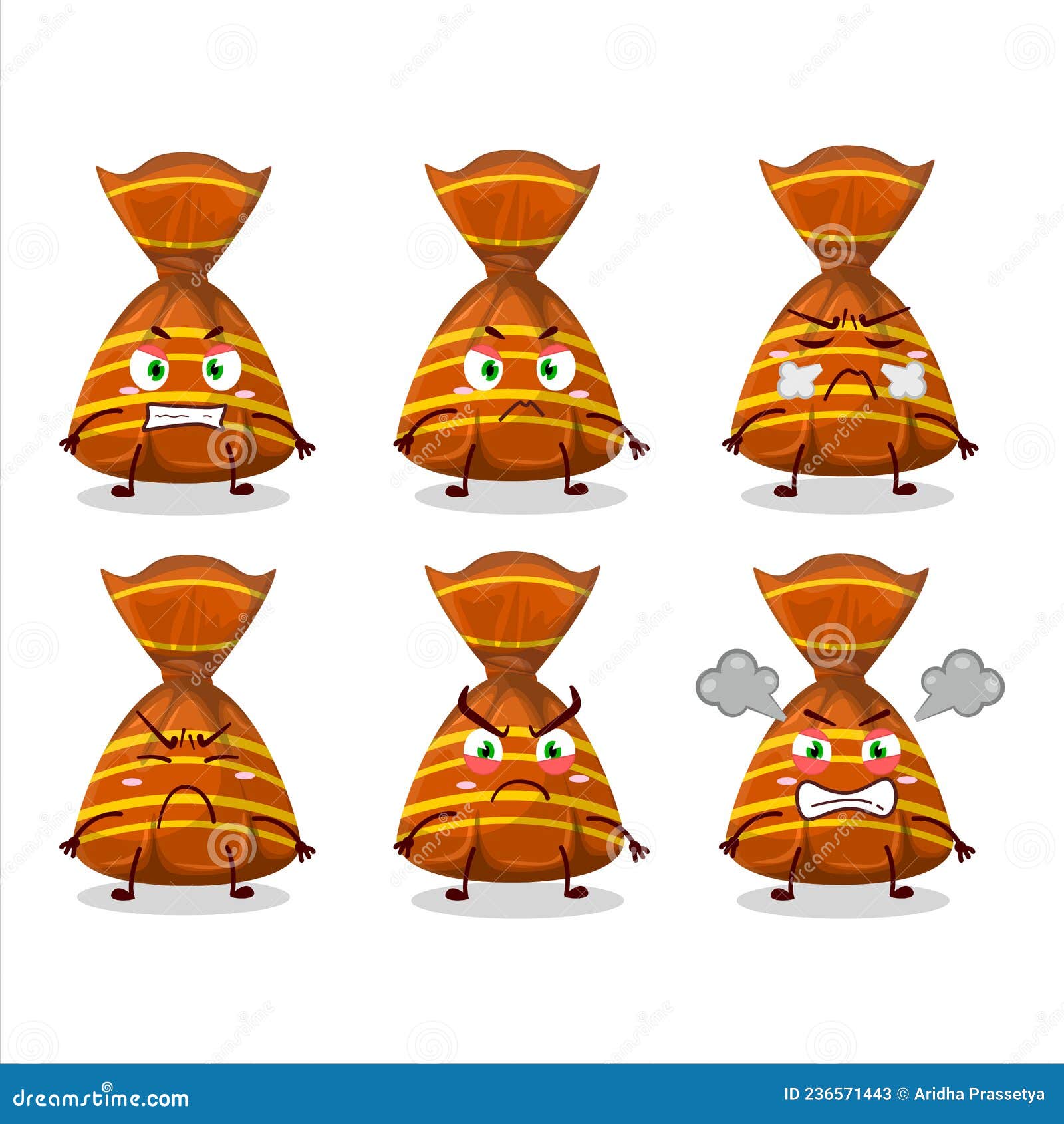 Orange Candy Wrappers Cartoon Character with Various Angry Expressions ...