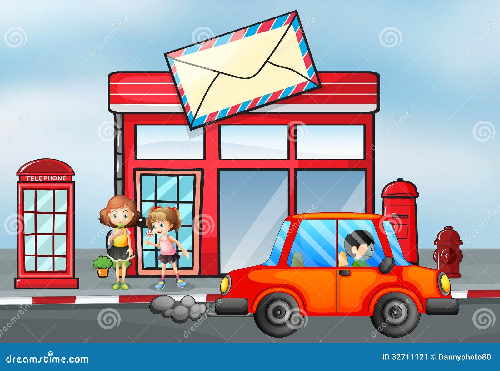 An Orange Car in Front of the Post Office Stock Vector - Illustration ...