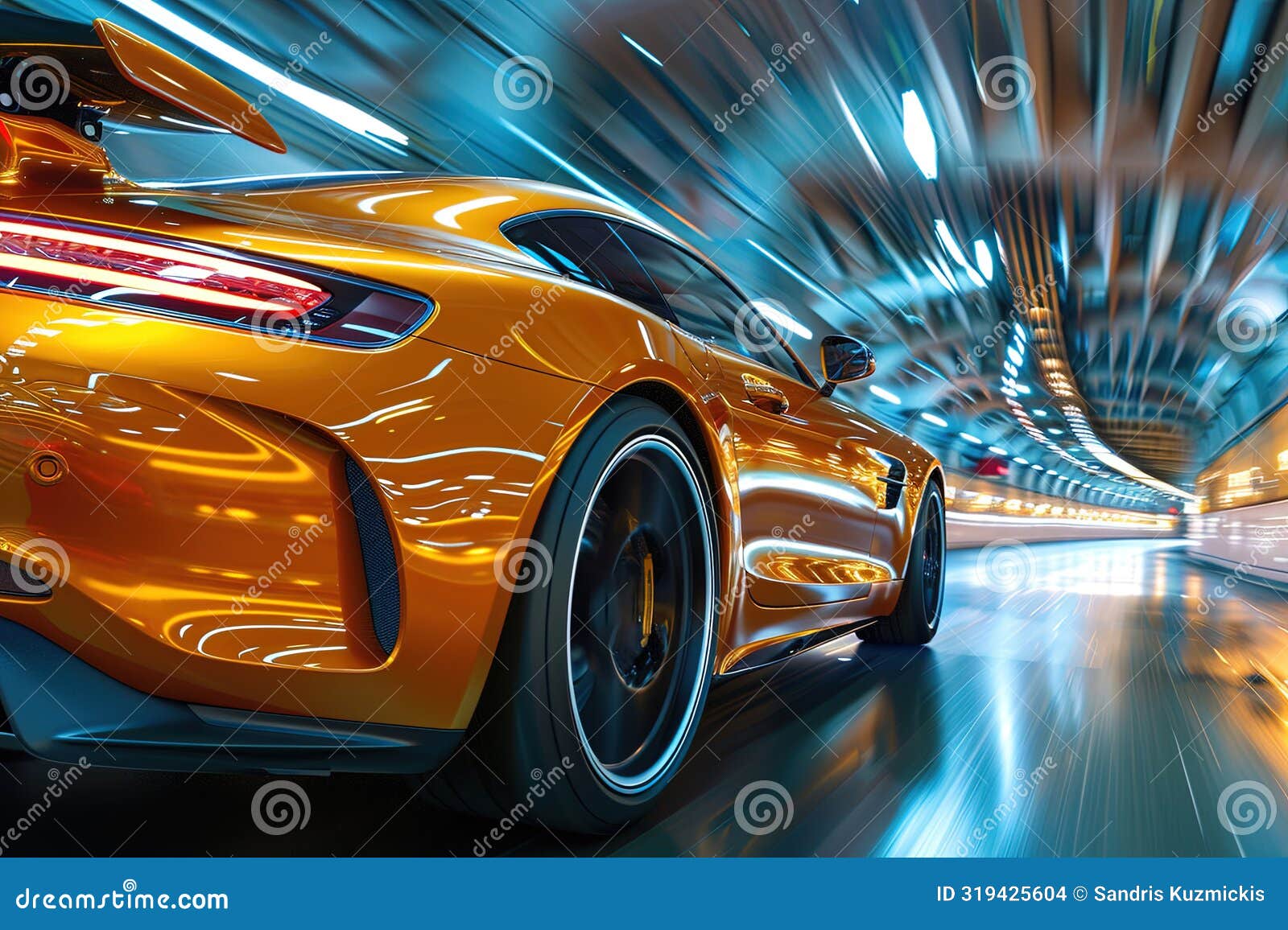 Orange Car on High Speed with Motion Blur. Generative AI. Stock ...