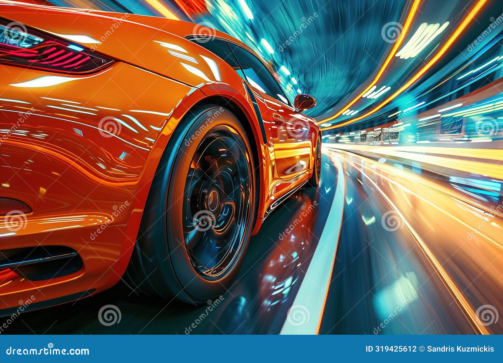 Orange Car on High Speed with Motion Blur. Generative AI. Stock ...