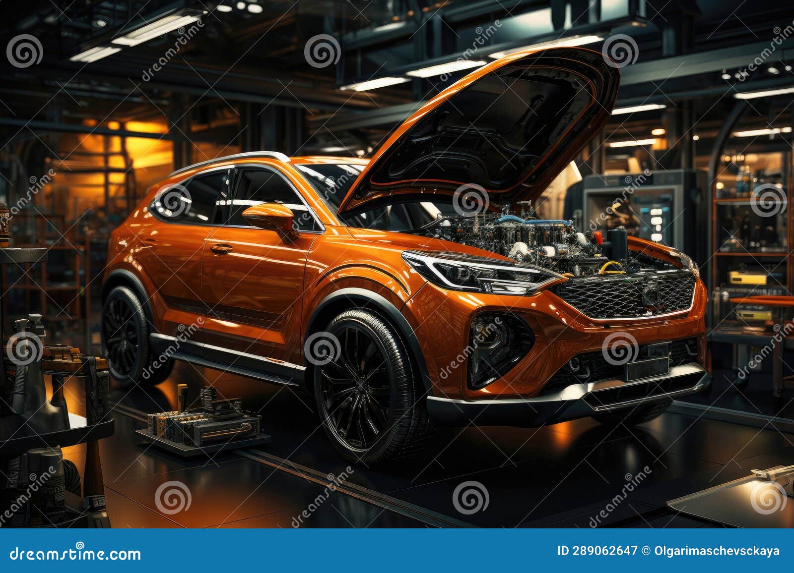 Orange Car is in the Repair Shop Stock Illustration - Illustration of ...