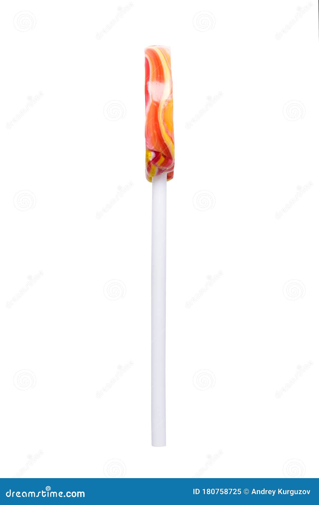 Orange Caramel Candy on a Stick Side View, Isolated on White Background ...